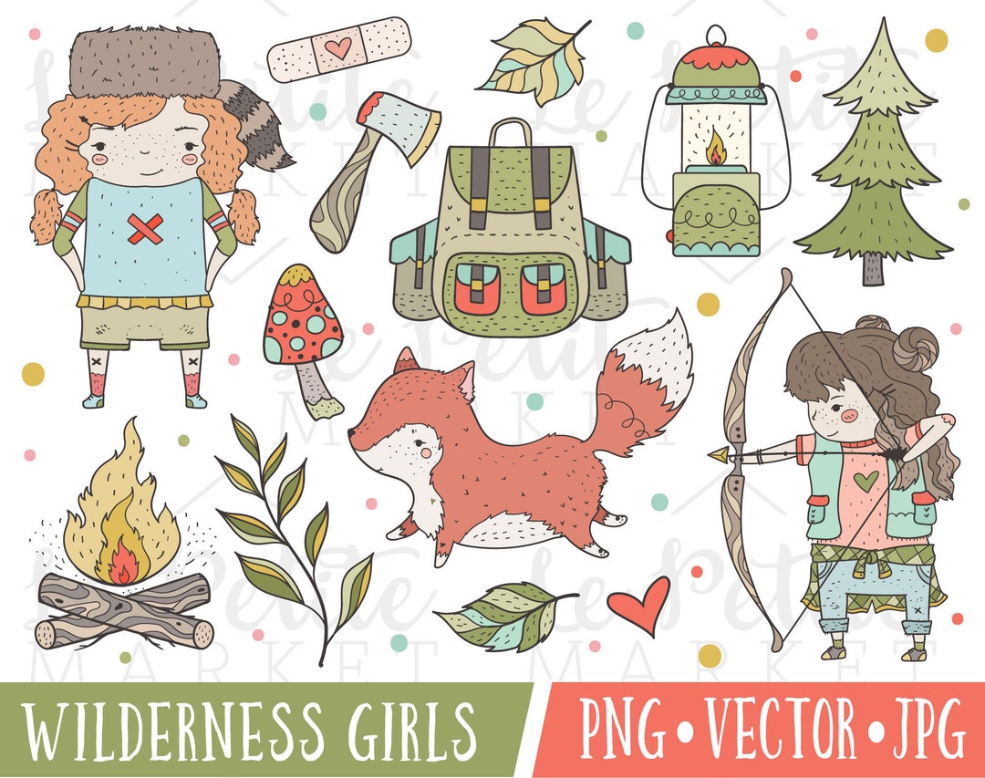 Woodland Girls Clipart Set, Cute Woodland Camping Clipart, Archery ...