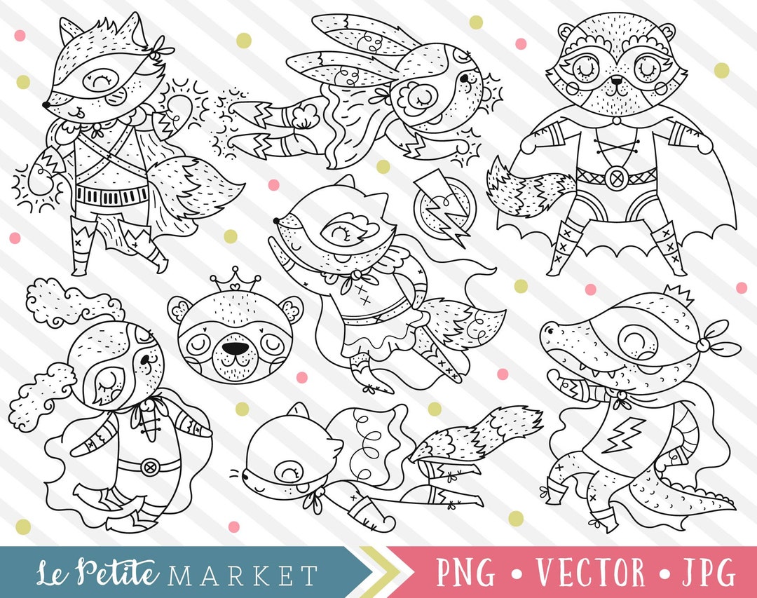 Cute Animal Superhero Clipart Images, Hand Drawn Clip Art Superhero ...