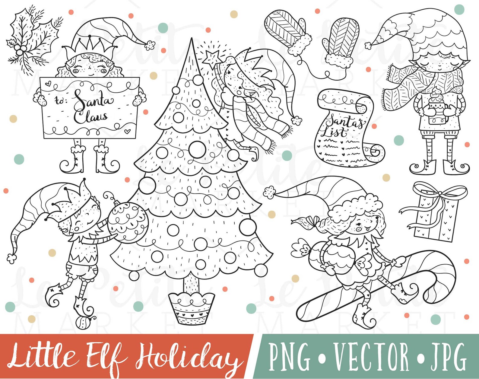 Holiday Elf Clipart Images, Christmas Elf Digital Stamps, Hand Drawn ...