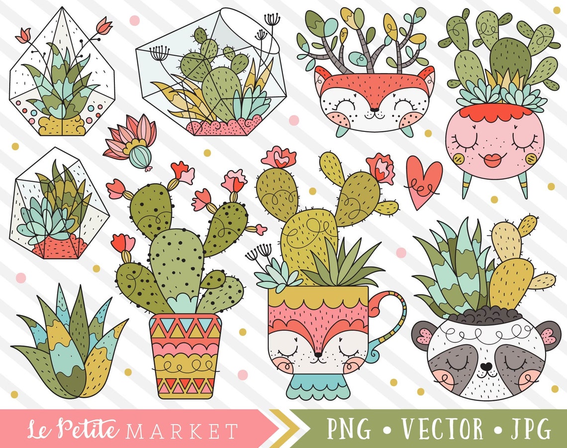 Cute Cactus Clipart Kawaii Succulent Clip Art Illustrations - Etsy