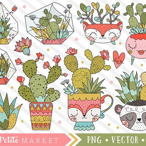 Cute Cactus Clipart Kawaii Succulent Clip Art Illustrations - Etsy
