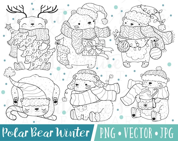 Christmas Polar Bear Clipart Black And White