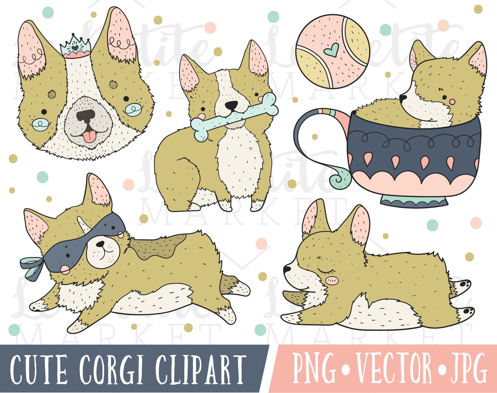 Cute Girly Corgi Clipart Graphics Kawaii Dog Clipart Kawaii | Etsy