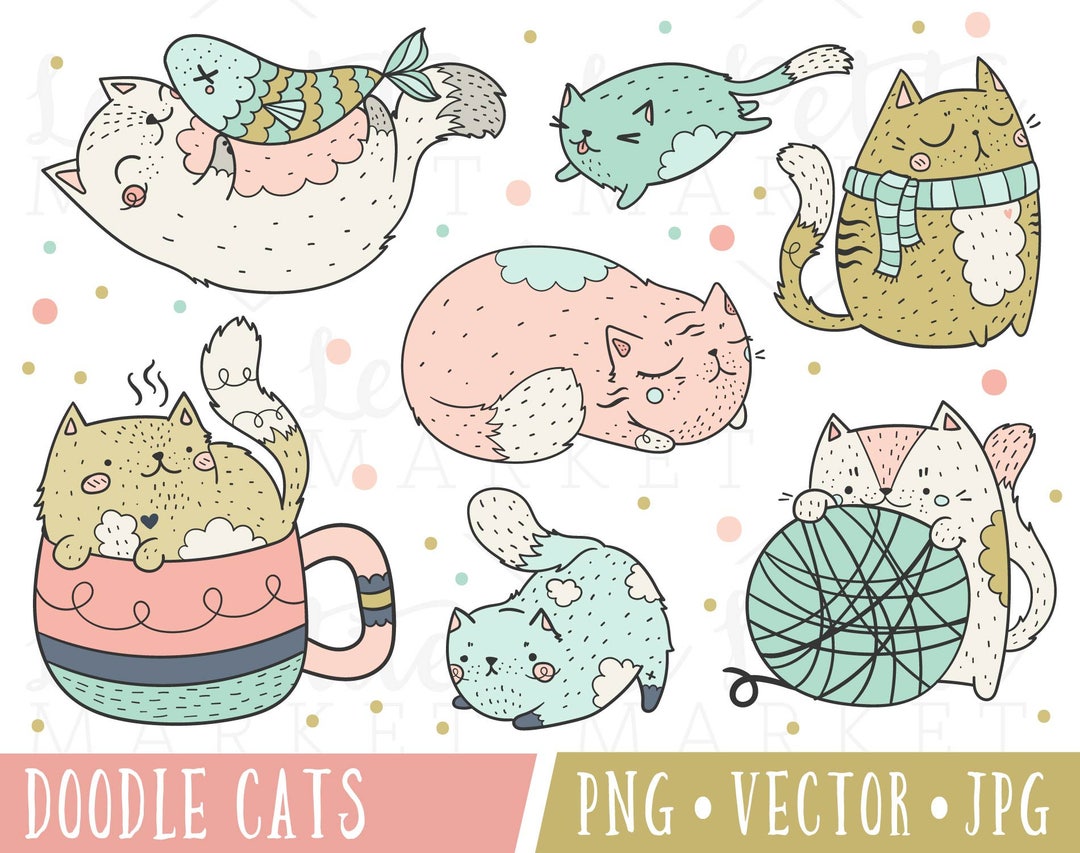 Cute Cat Vector Art, Cute Cat Clipart Images, Planner Cat Digital ...