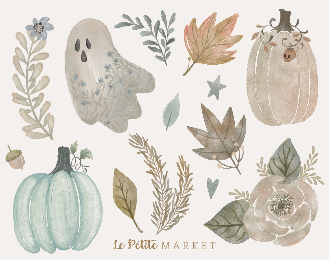 Rustic Fall Clipart Illustrations Watercolor Autumn Pumpkin - Etsy