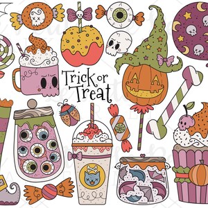 Trick or Treat Halloween Candy Clipart Illustration Set, Cupcake Skull ...