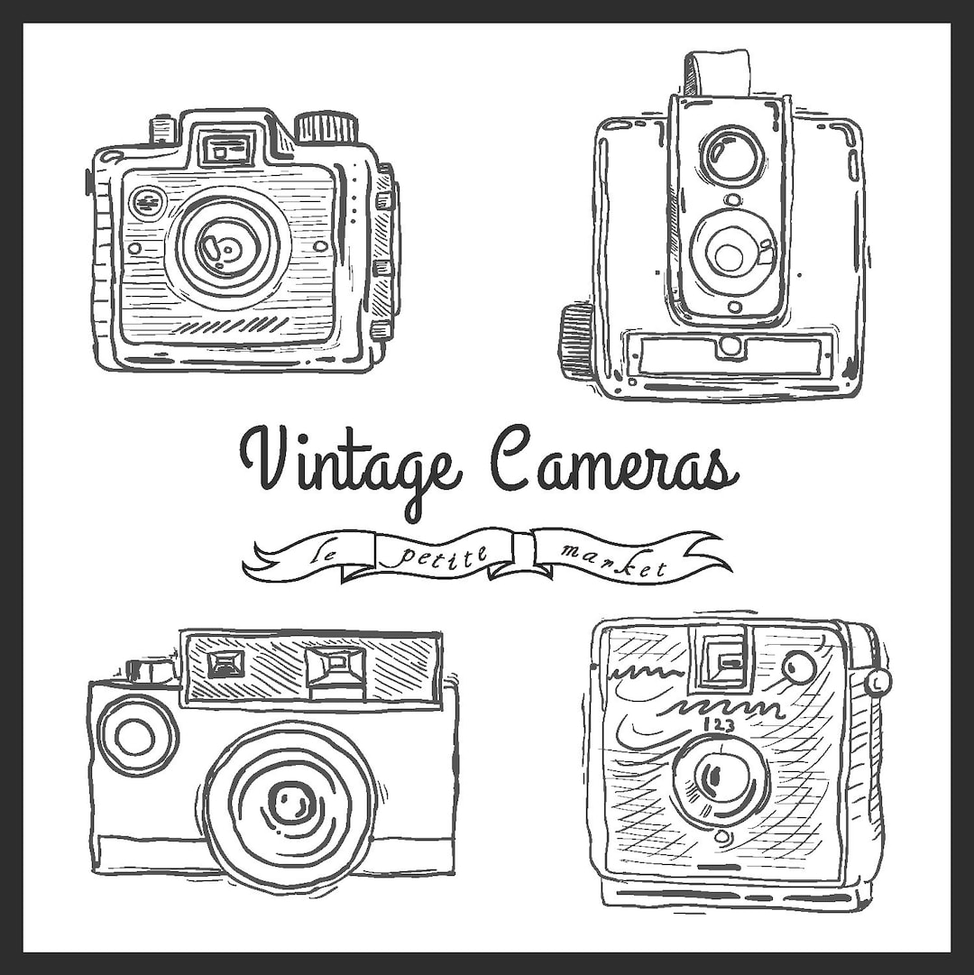 Cute Hand Drawn Camera Clip Art, Vintage Illustration, Camera ...