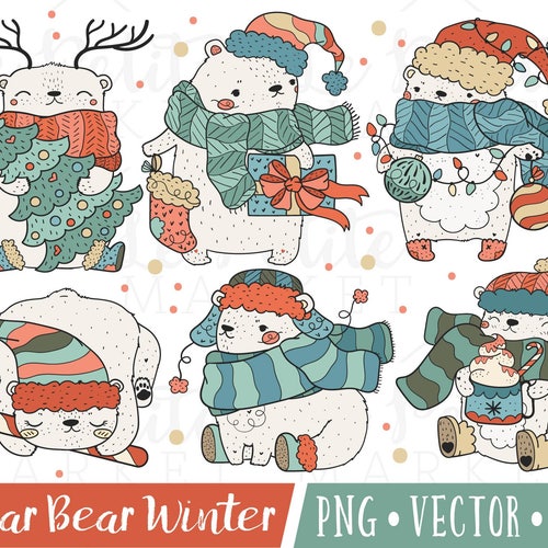Winter Animals Clipart christmas Animal Clip Art Bear Penguin - Etsy