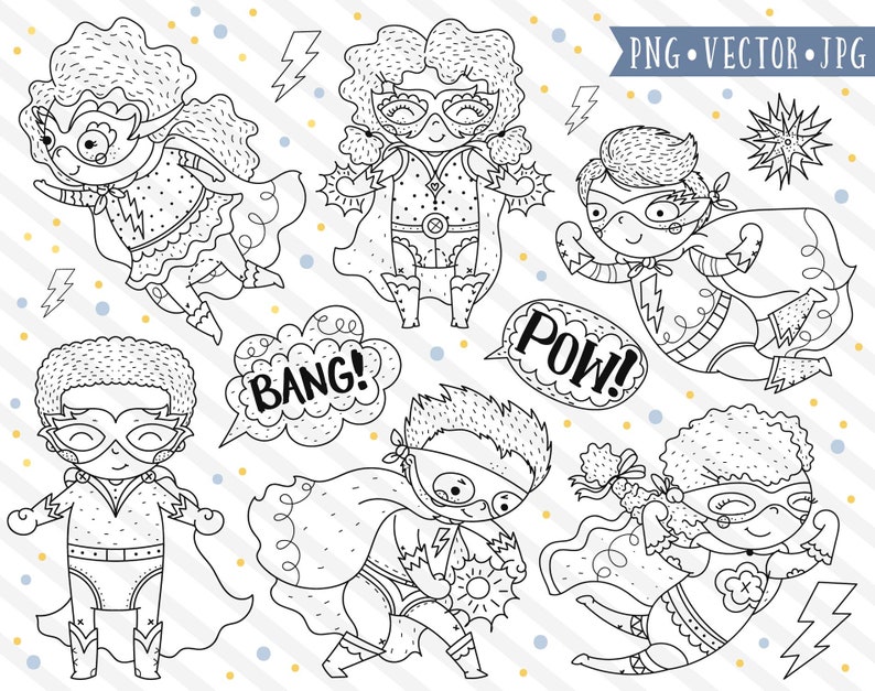 Super Hero Kids Clipart Images Superhero Digital Stamps - Etsy