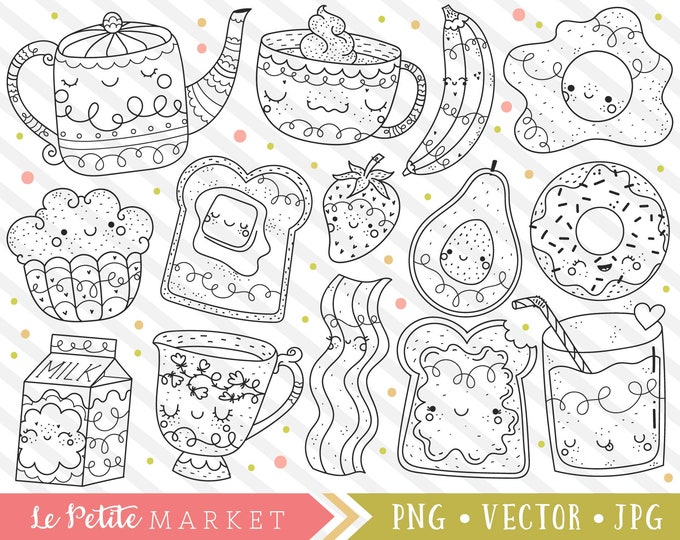 Kawaii Breakfast Foods Clipart, Breakfast Food Clipart, Cute Breakfast ...