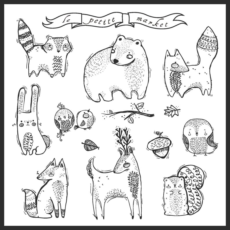 Cute Hand-drawn Digital Forest Creatures Clipart, Doodly Forest Animals ...