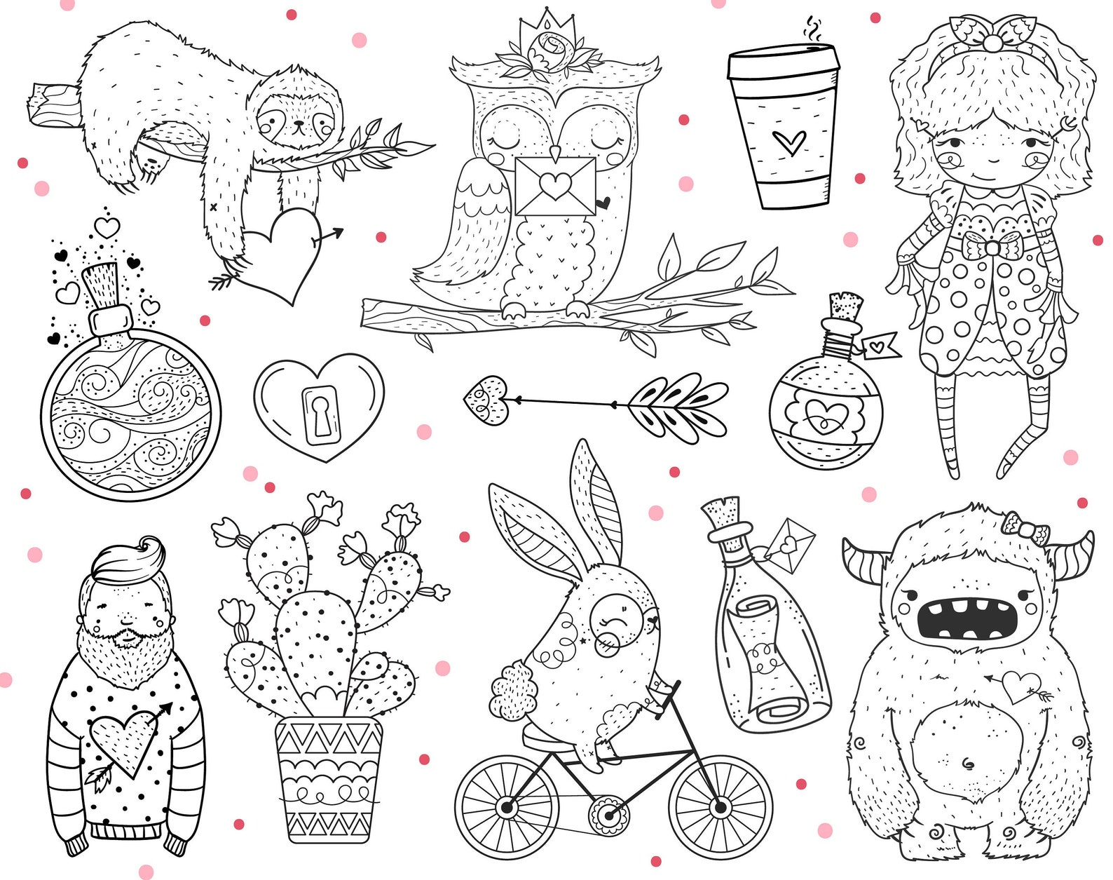 Valentine Clipart Bundle Valentine Digital Stamps Cute | Etsy
