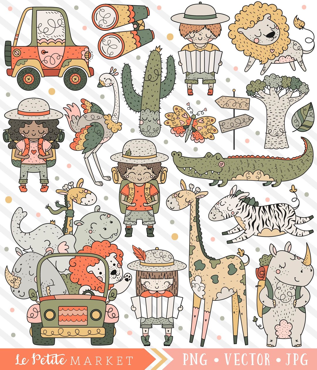 Cute Safari Clipart Set, Jungle Animals Clip Art, Safari Kids Adventure ...