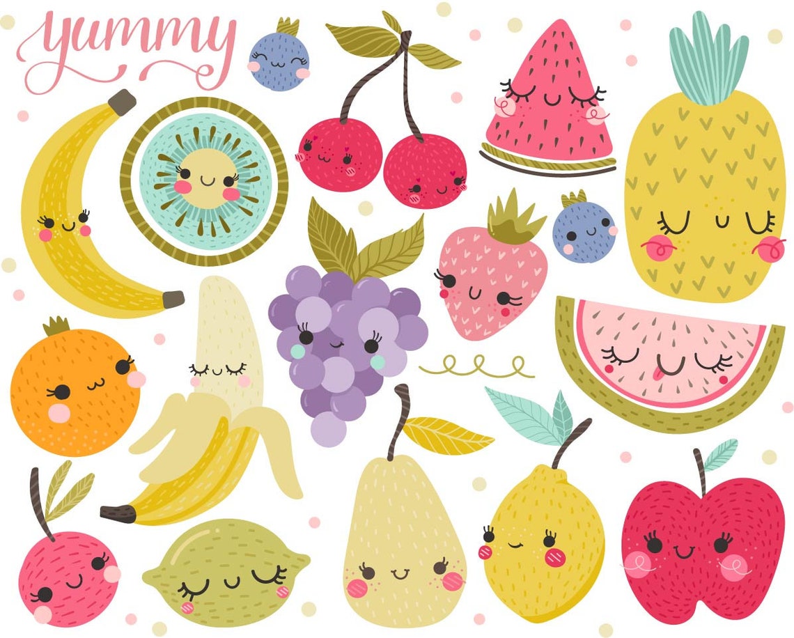 Fruit Clipart Instant Download Digital Files Kawaii Fruit | Etsy