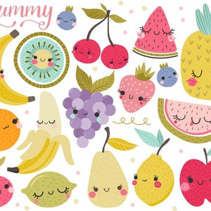 Fruit Clipart Instant Download Digital Files, Kawaii Fruit Clip Art ...