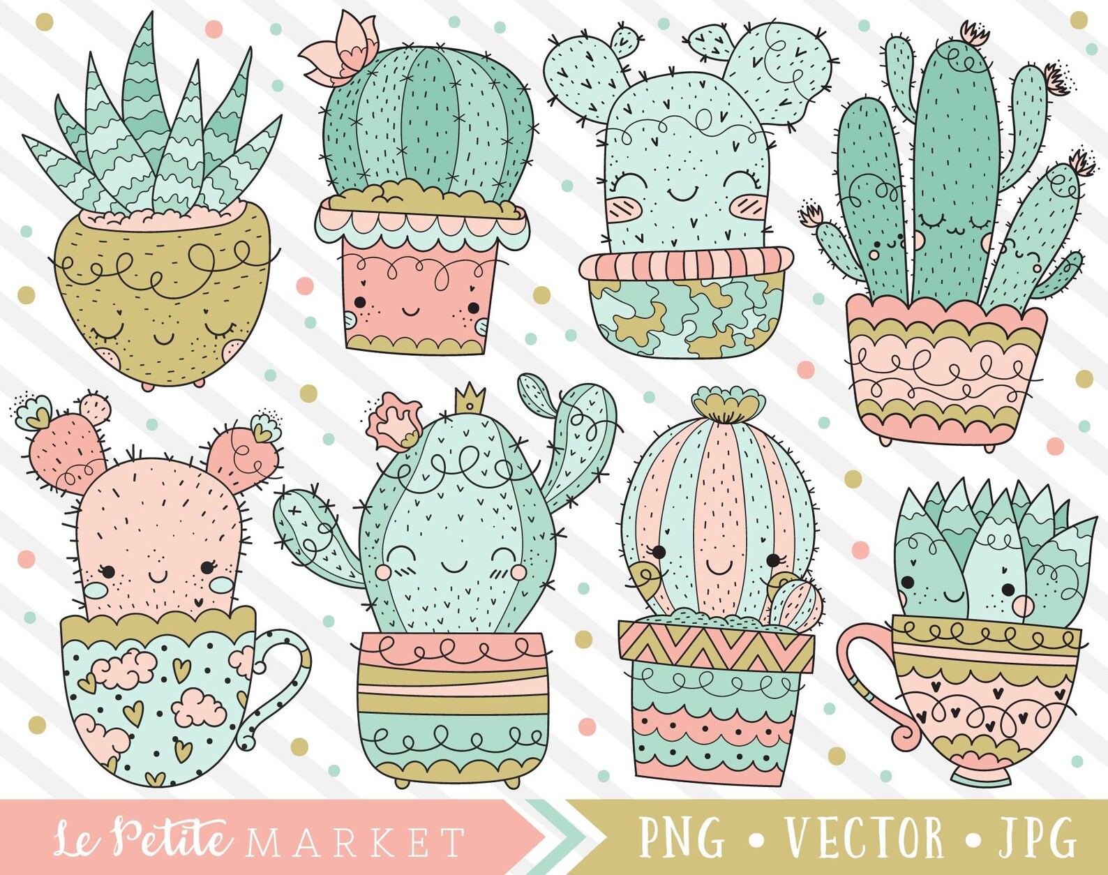 Cactus Clipart Set Cute Cactus Clip Art Illustrations - Etsy