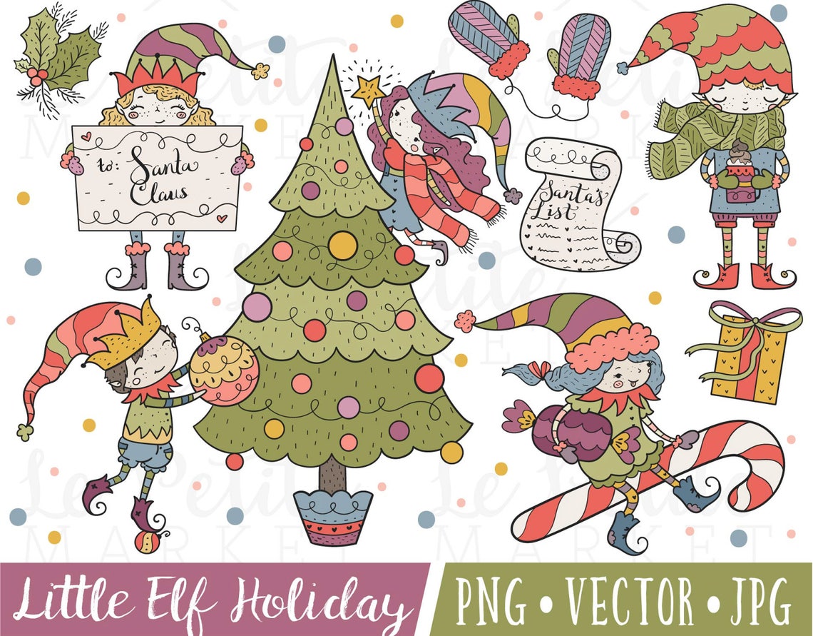 Holiday Elf Clipart Images Christmas Elf Clip Art Hand Drawn - Etsy