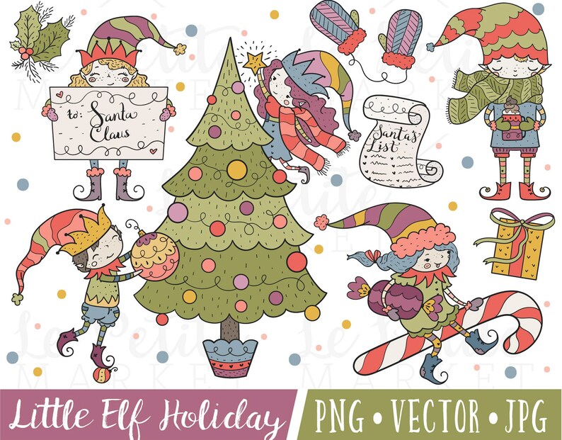 Holiday Elf Clipart Images Christmas Elf Clip Art Hand Drawn - Etsy