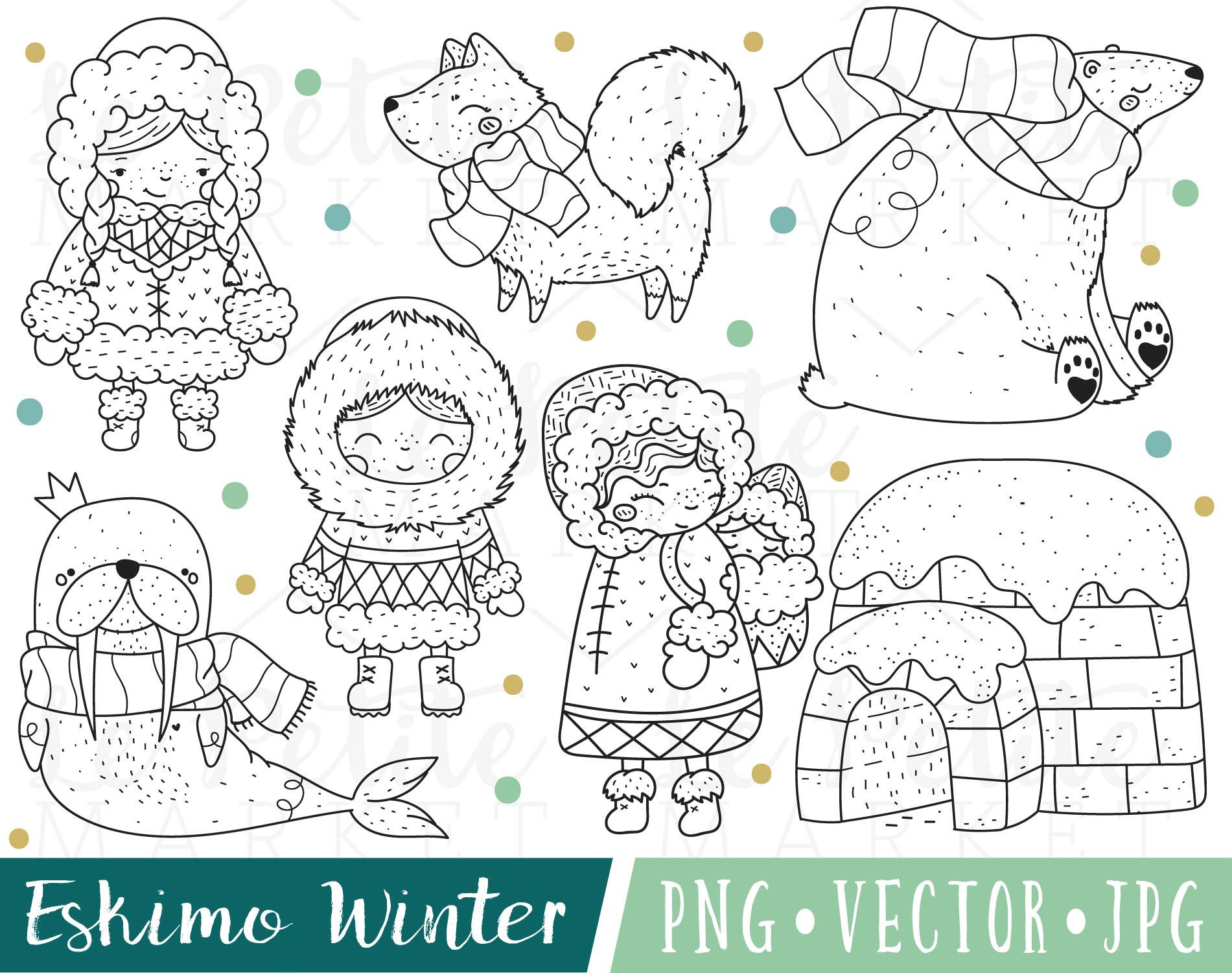 Eskimo Clipart Cute Eskimo Digital Stamps Cute Inuit Clipart | Etsy