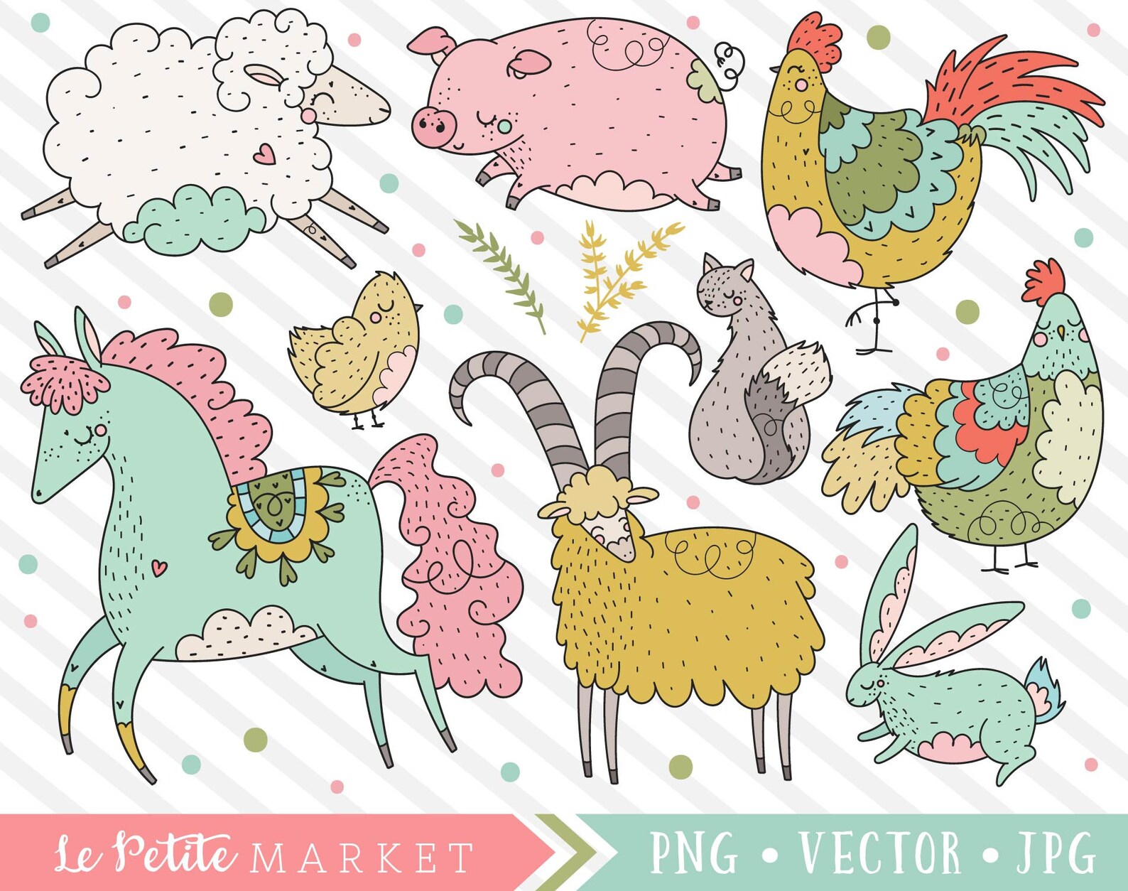 Farm Animals Clipart Set Farm Animal Clipart Designs Cute - Etsy