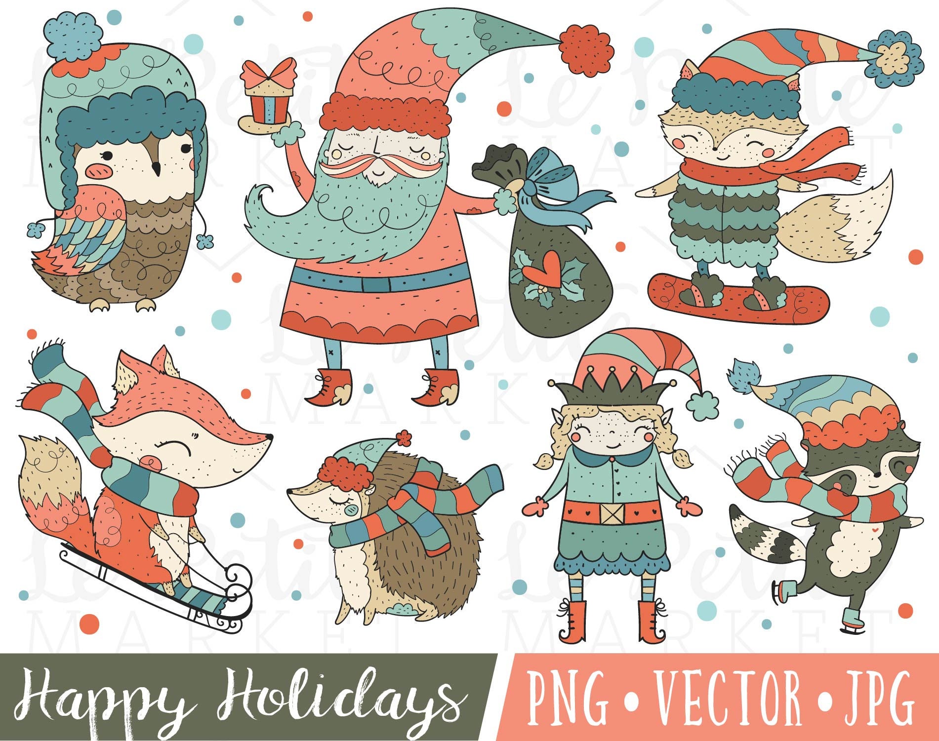 Cute Vintage Christmas Clipart Set Vintage Christmas Colors | Etsy
