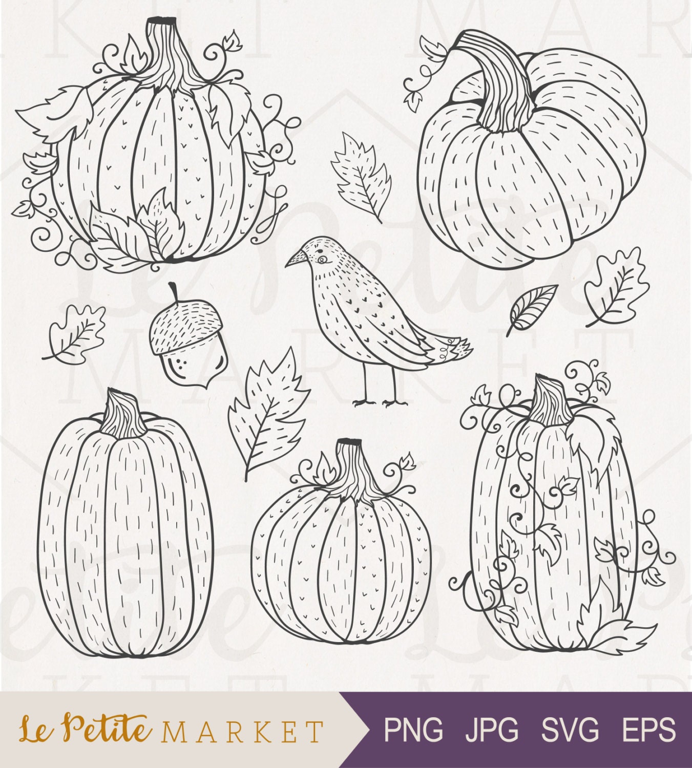 Hand Drawn Pumpkin Clip Art Set Halloween Pumpkin Clipart | Etsy