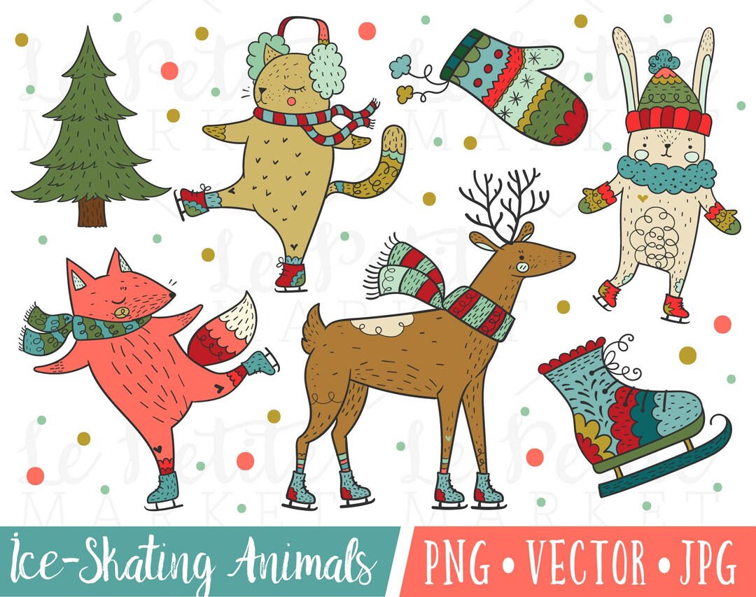 Holiday Iceskating Clipart Images, Animals Ice Skating Clip Art Set ...