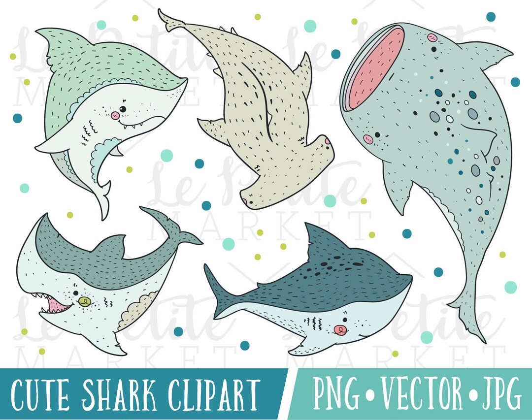 Shark Clip Art Set, Cute Shark Clipart, Cute Sea Animal Clipart ...