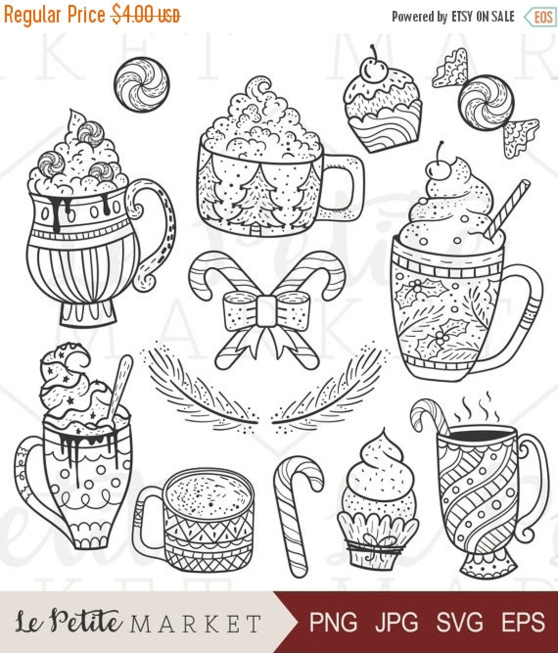 Holiday Hot Cocoa Clip Art, Christmas Hot Chocolate Clip Art, Hot ...