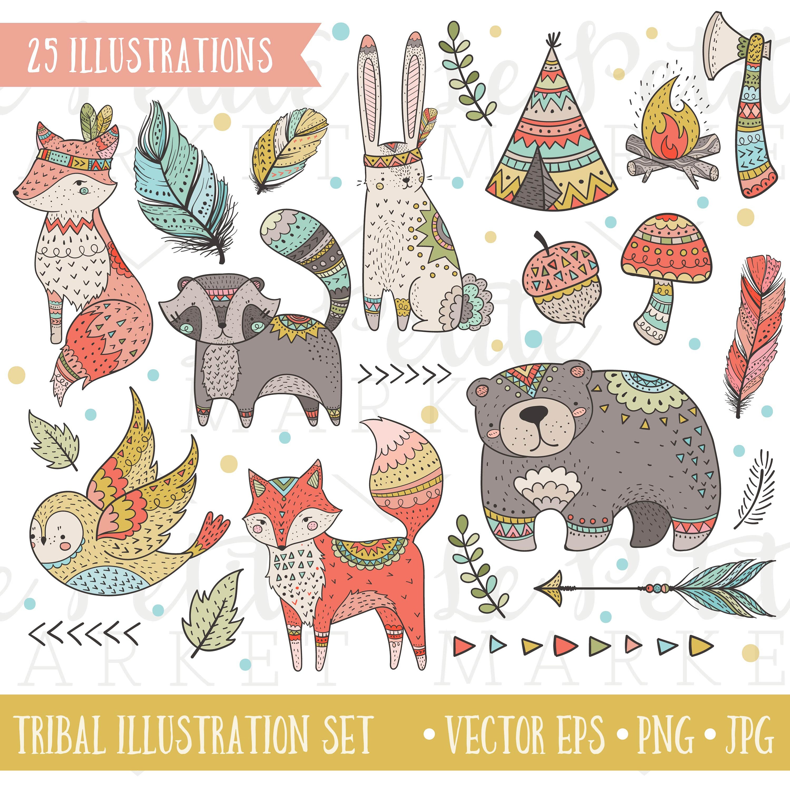 Cute Digital Tribal Woodland Clip Art 25 Illustrations | Etsy