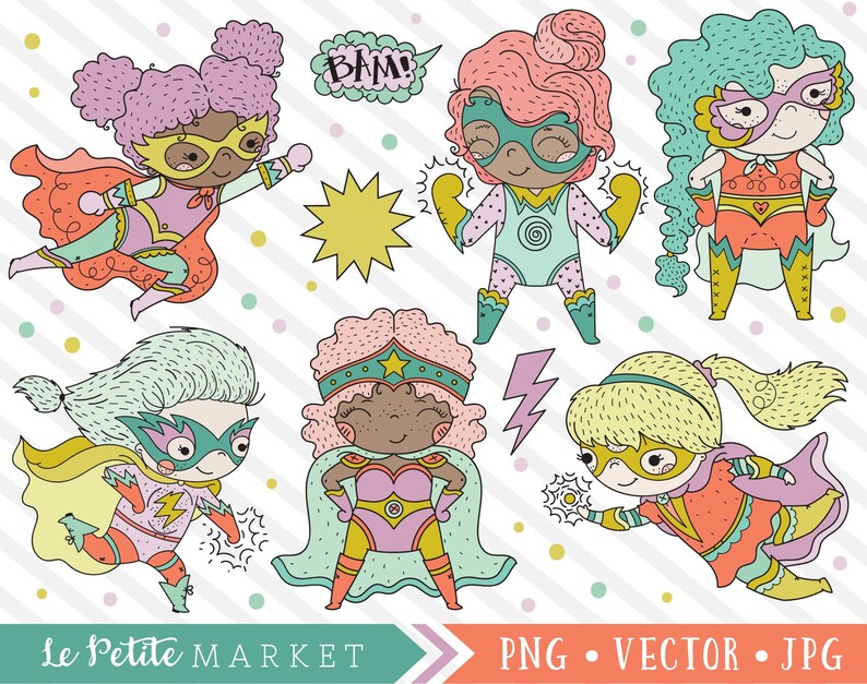 Superhero Girls Clip Art Super Hero Clipart Clipart for | Etsy