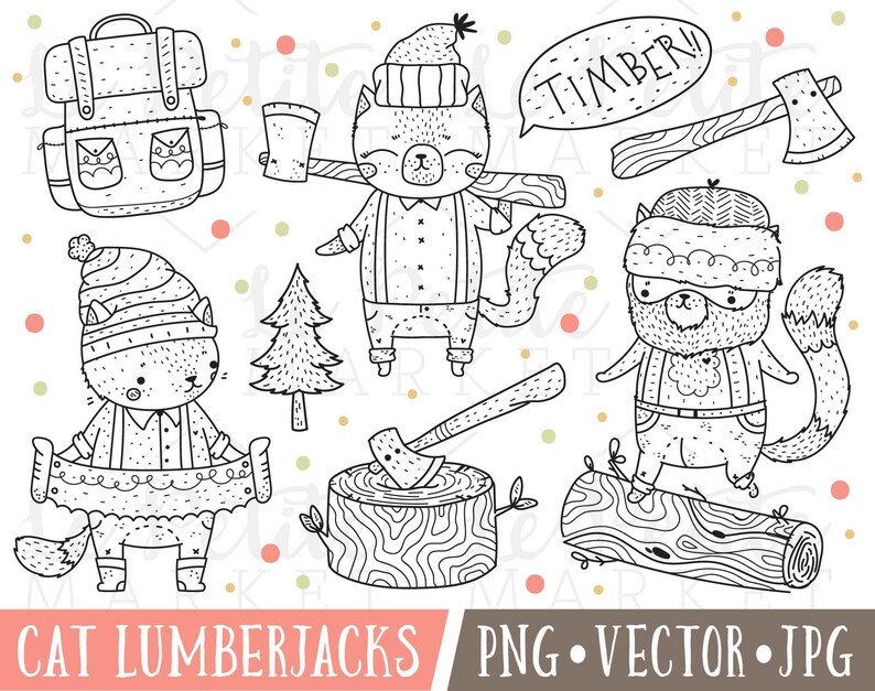 Lumberjack Cat Clipart Cat Lumberjacks Clipart Woodland Cats - Etsy