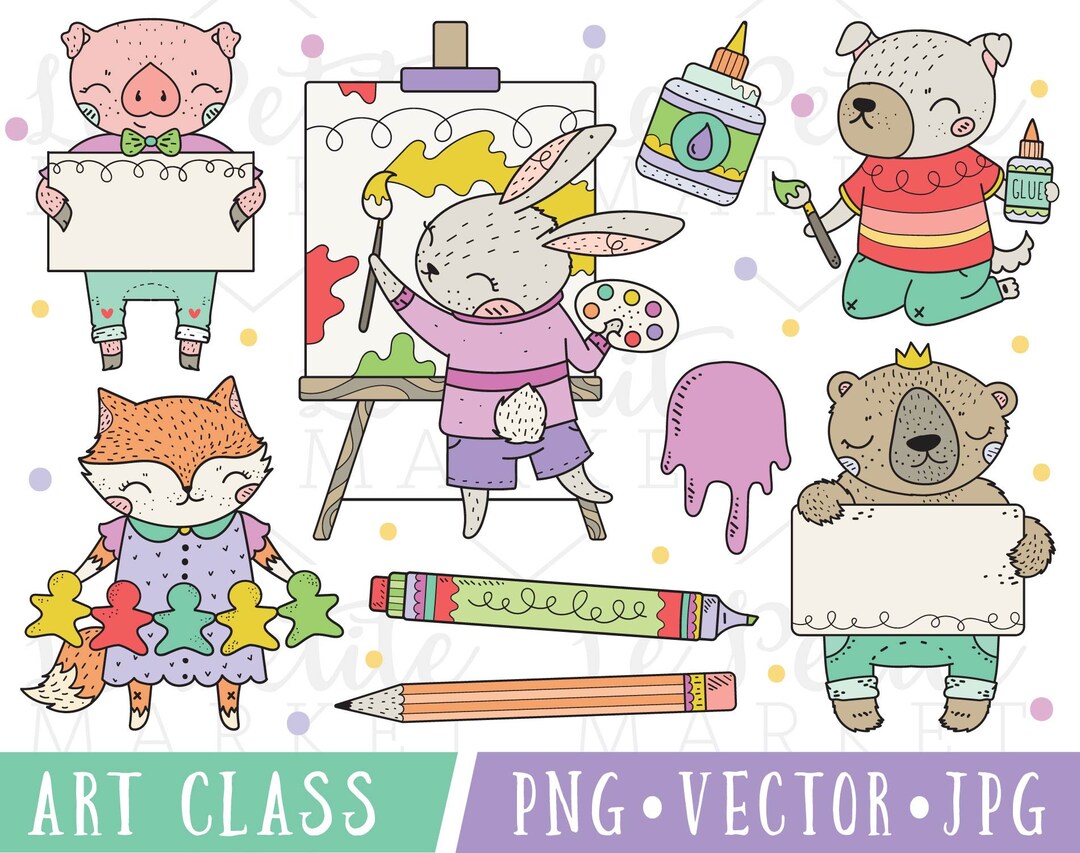 Cute Art Class Animals, Cute School Animals, Kindergarten Clipart ...