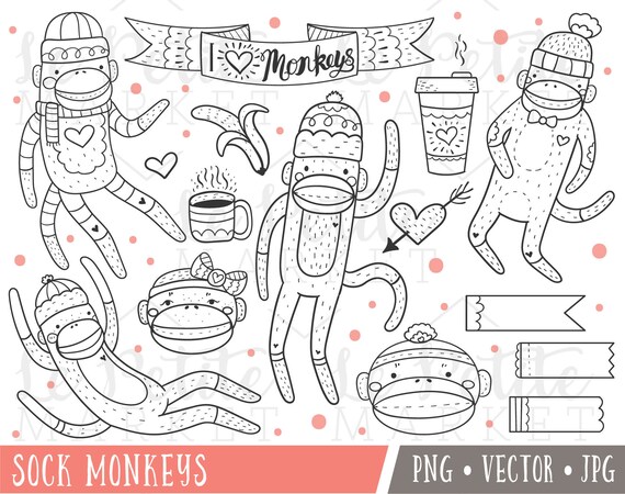 Sock Monkey Clip Art Black And White