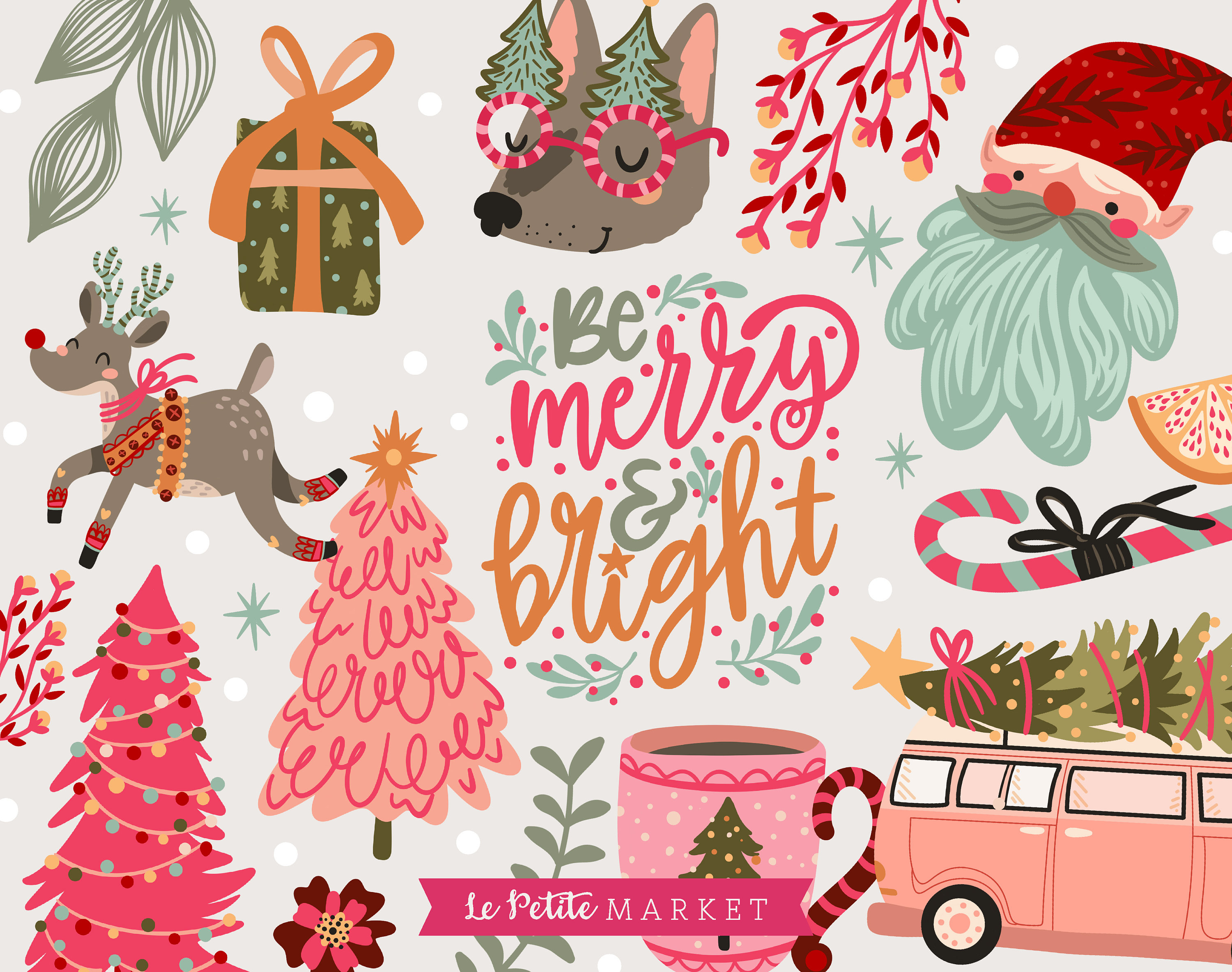Retro Christmas PNG Clipart Pink Santa Claus Png Merry and - Etsy