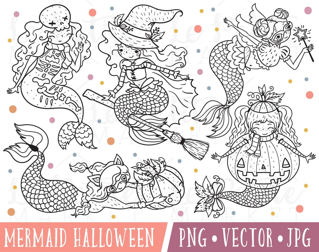 Mermaid Halloween Clipart Set, Cute Halloween Mermaids Clip Art ...