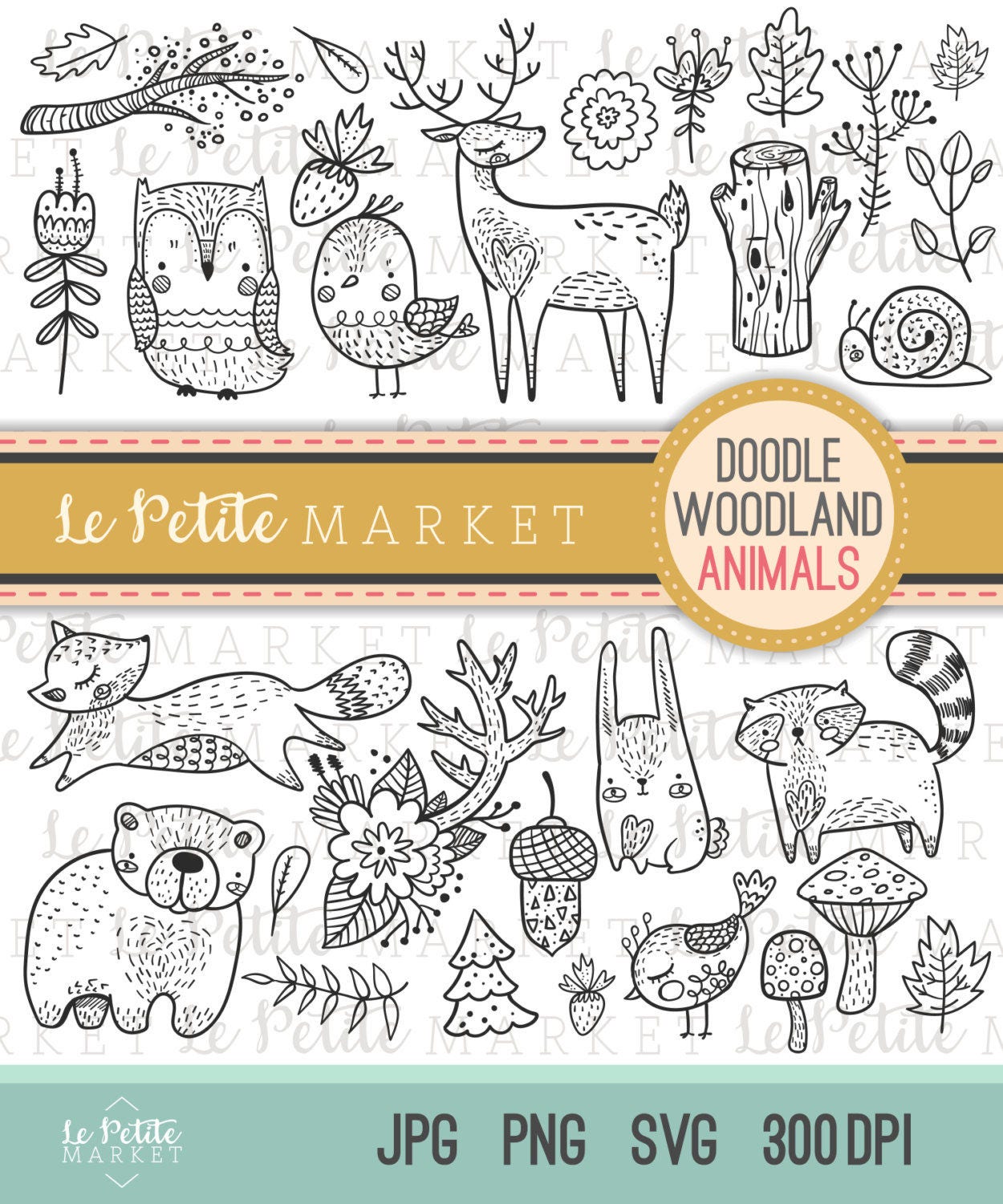 Doodle Woodland Animal Clipart Set Woodland Creatures Clip | Etsy