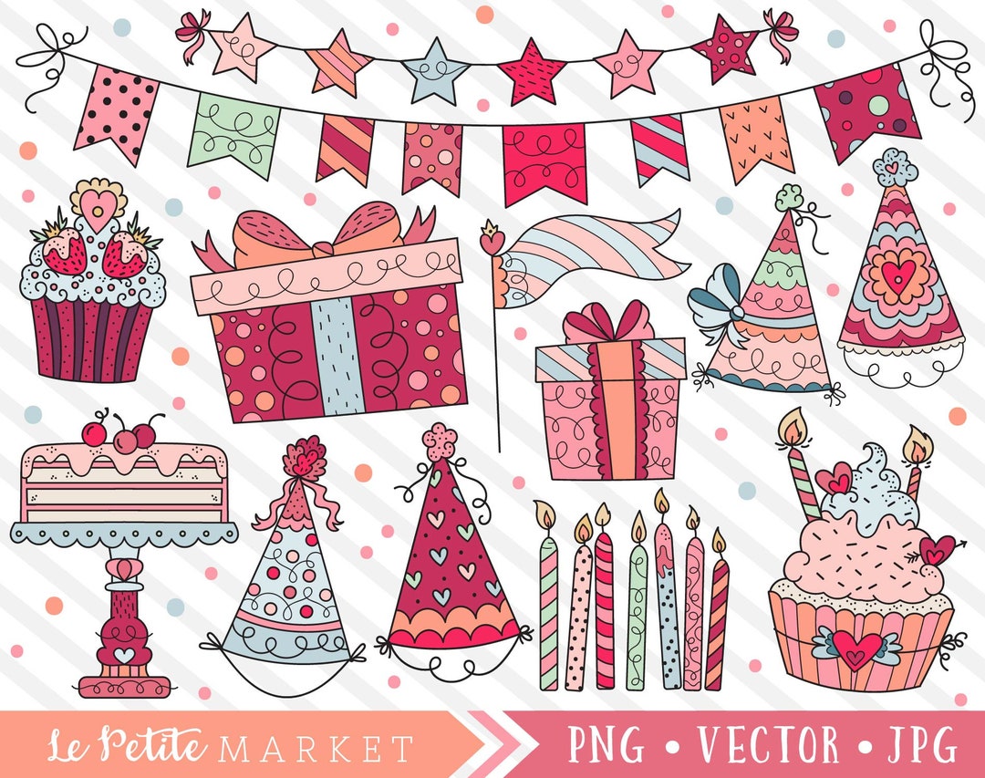 Cute Party Clipart Set, Cute Birthday Party Clip Art, Birthday Party ...
