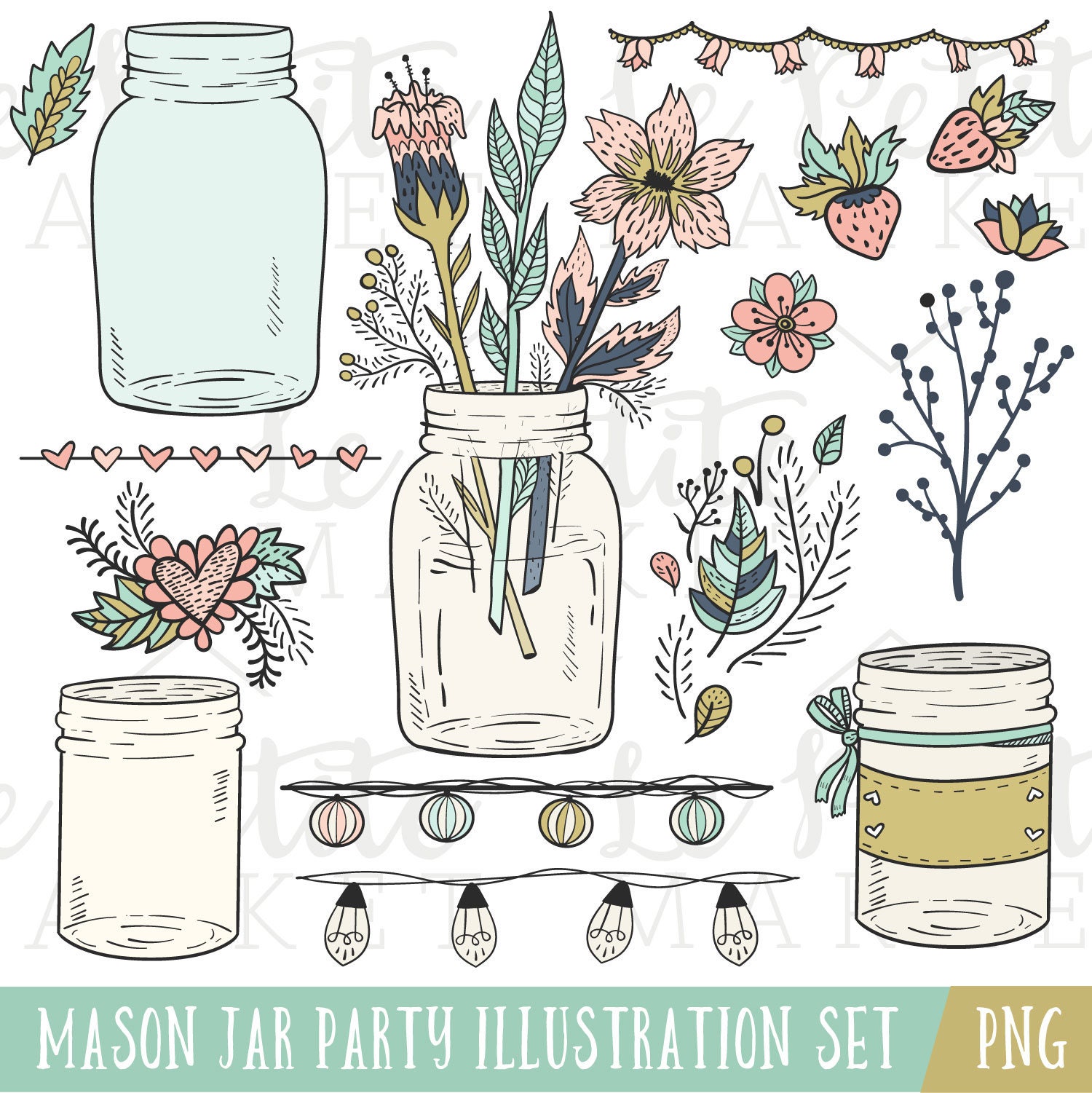 Wedding Mason Jar Clip Art