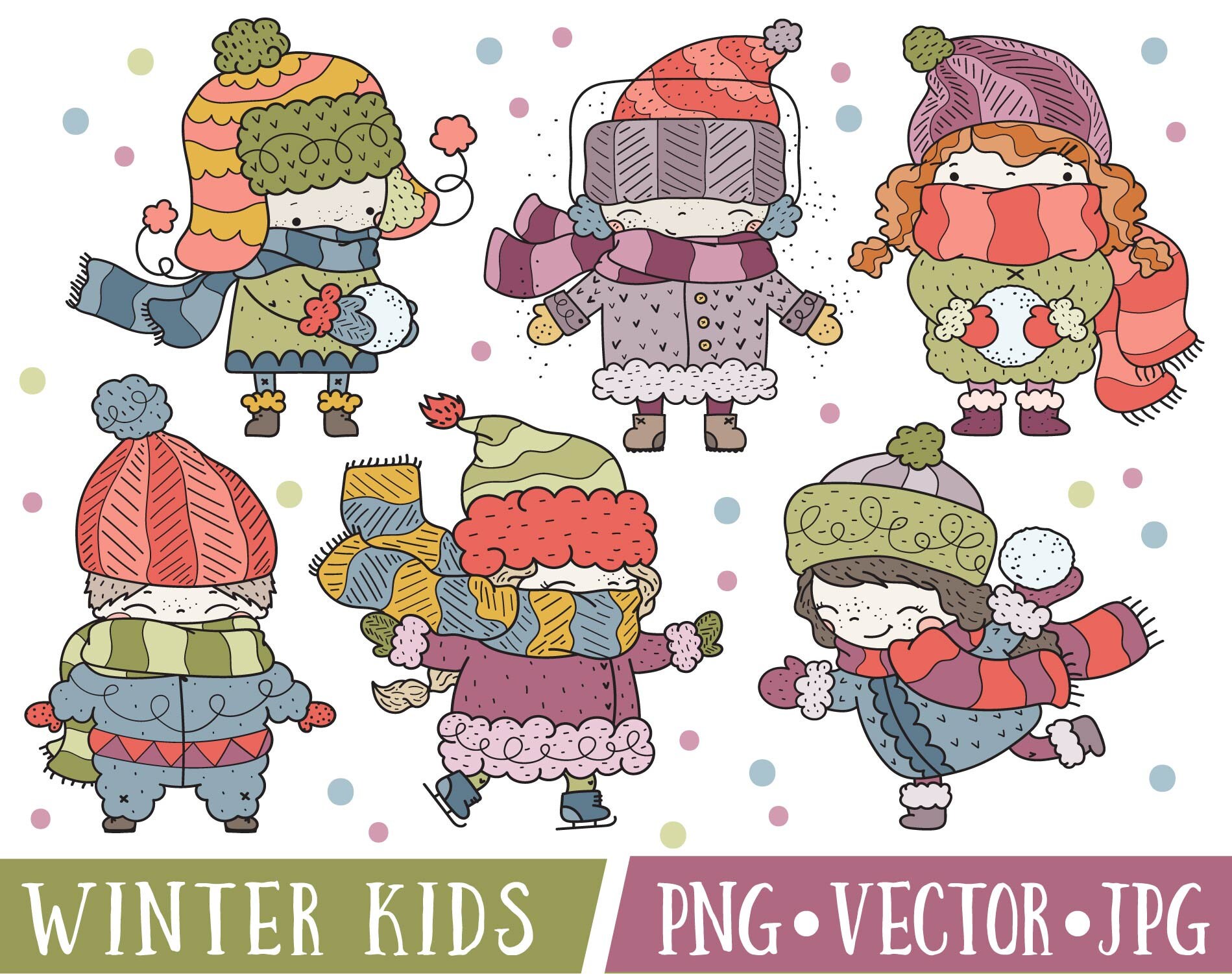 Cute Winter Clipart Kids Various Skin Tones Winter Children - Etsy