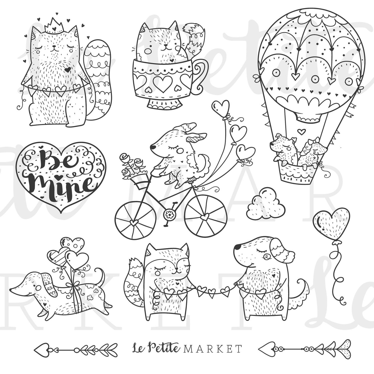 Cute Cat Dog Valentine Clip Art Set Cat Valentine Clip Art - Etsy