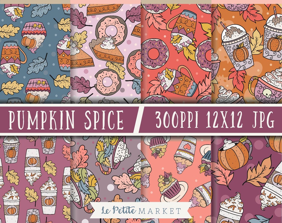 Autumn Digital Paper, Cute Fall Printable Paper, Pumpkin Spice Patterns ...