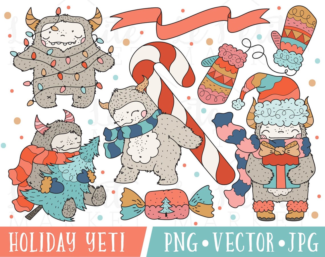Winter Yeti Clipart Images Cute Christmas Yeti Clip Art - Etsy