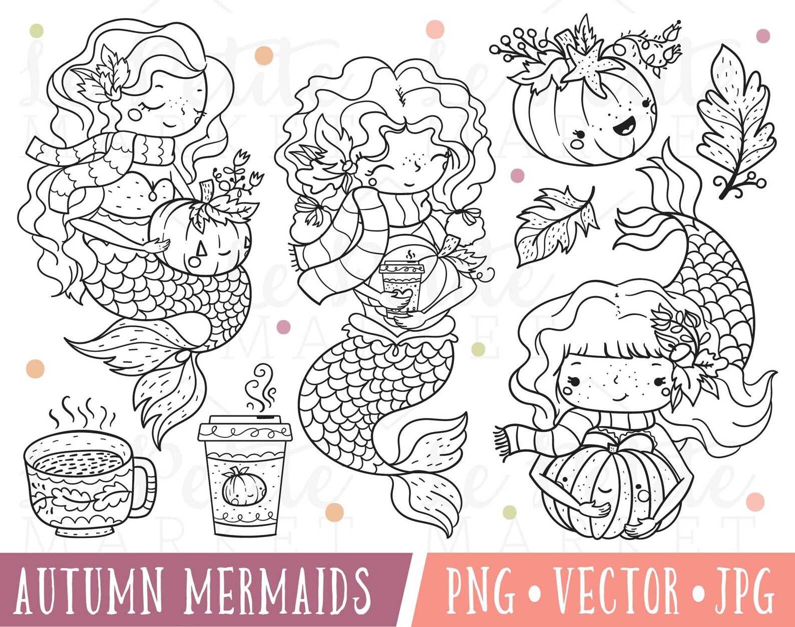 Autumn Mermaids Clipart Images, Mermaids in Autumn Clipart, Mermaid ...