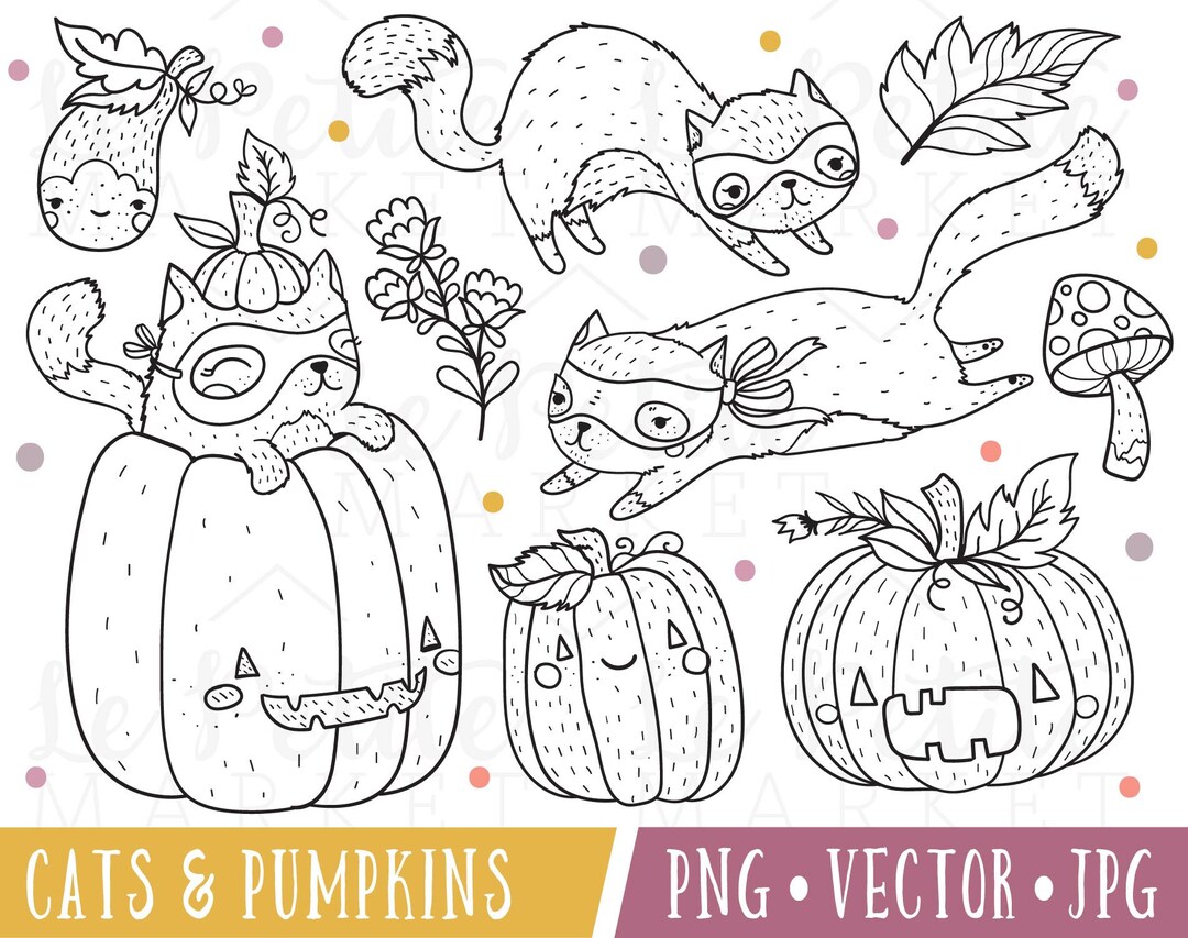 Cute Autumn Cats Clipart, Fall Cat Clipart Images, Cute Cats With ...
