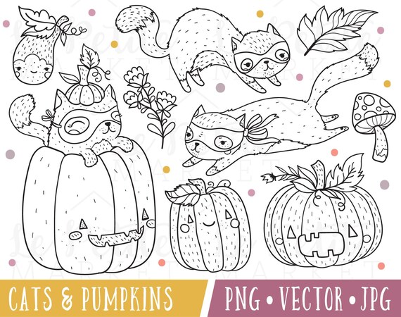 Cute Autumn Cats Clipart Fall Cat Clipart Images Cute Cats | Etsy