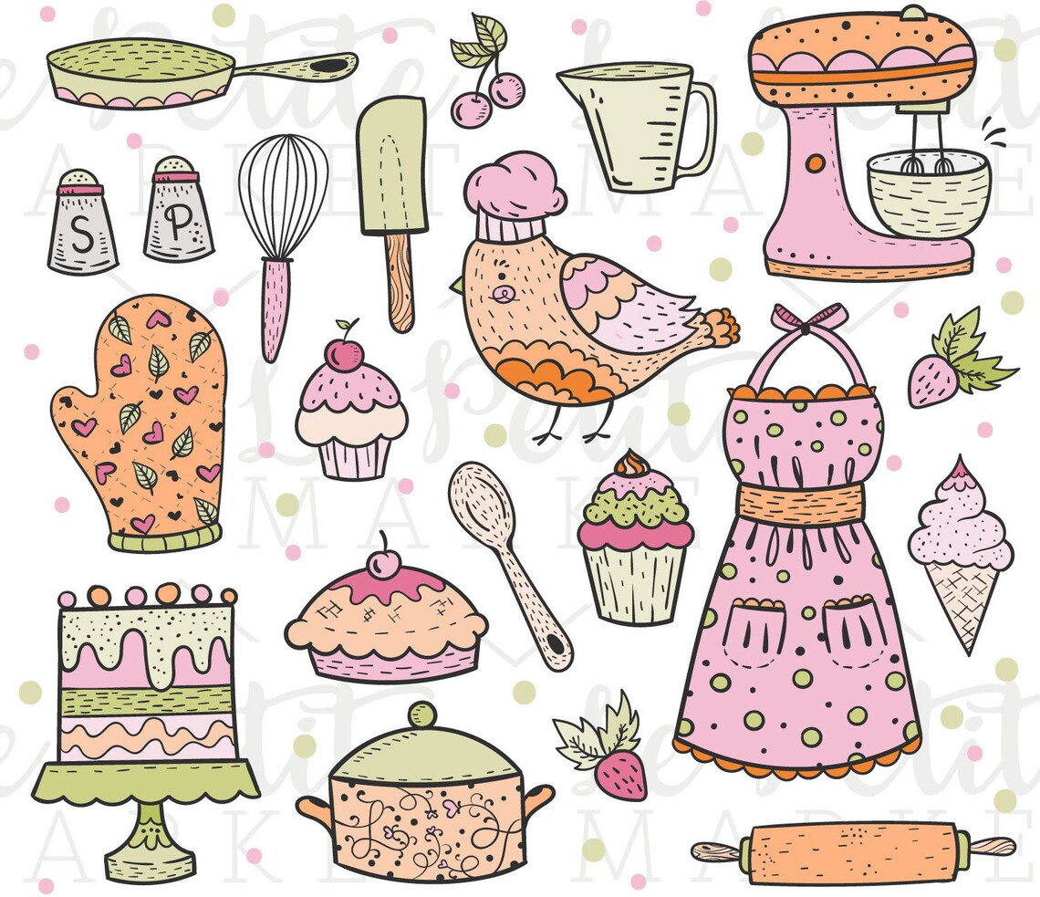 Cute Baking Clip Art Kitchen Clipart Cooking Clipart Bird - Etsy