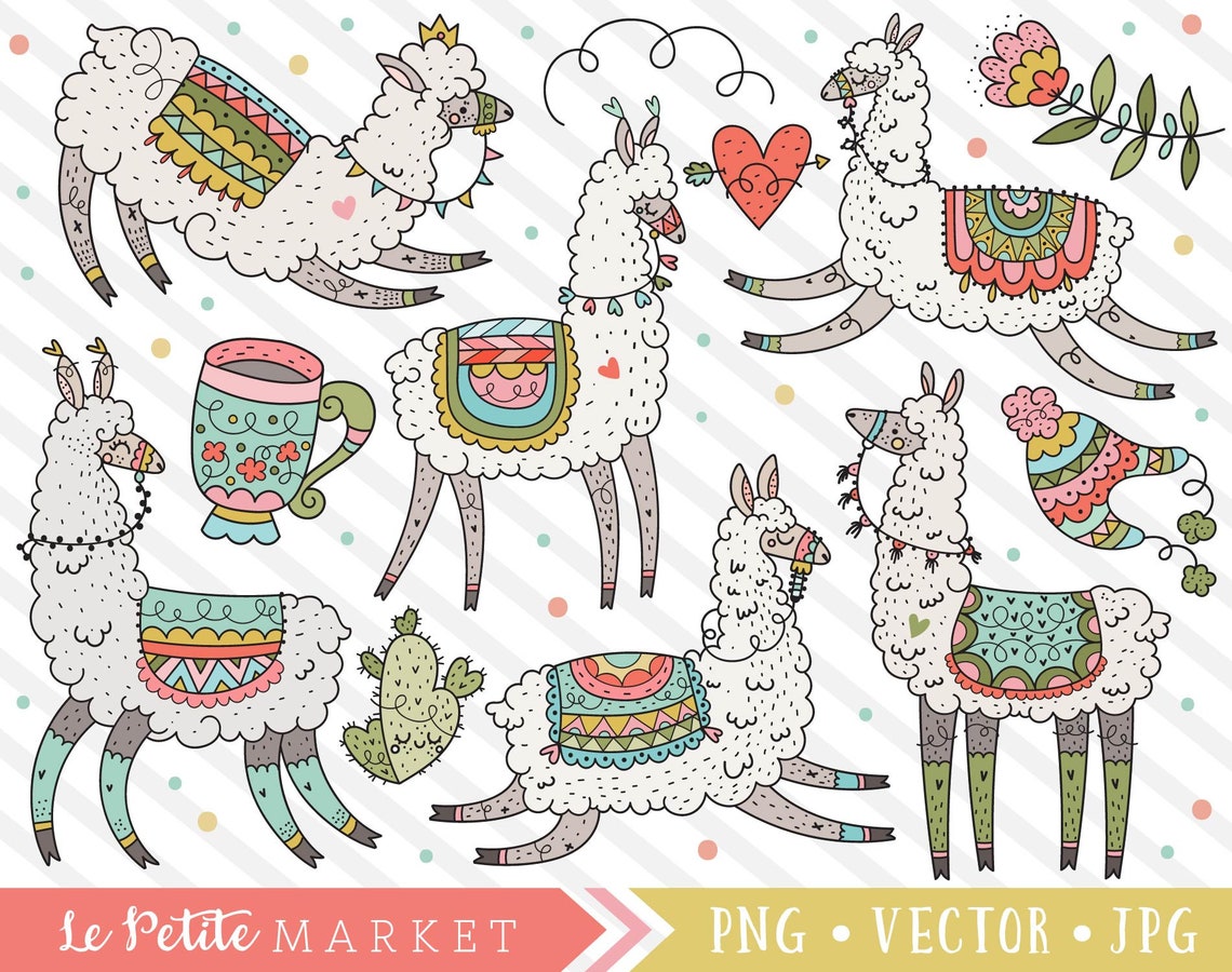 Cute Llama Clipart Images Llama Clip Art Kawaii Llama Cute | Etsy