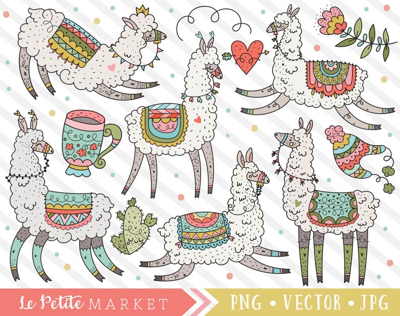 Cute Llama Clipart Images Llama Clip Art Kawaii Llama Cute - Etsy