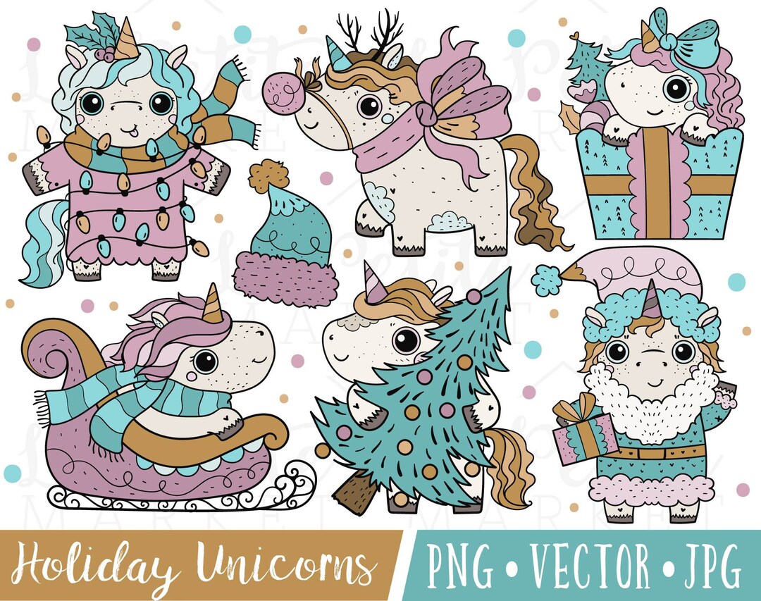 Christmas Unicorn Clipart Images, Holiday Unicorn Clip Art, Cute ...